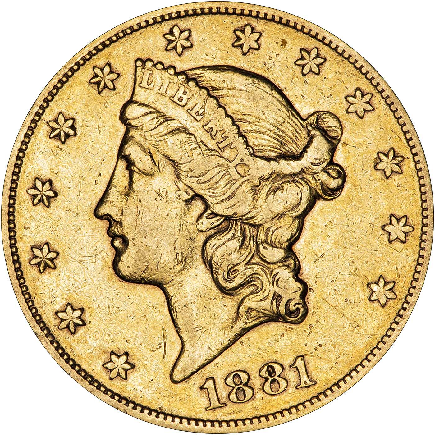 1881 Gold Double Eagle Coronet Liberty $20 Coin | Chards