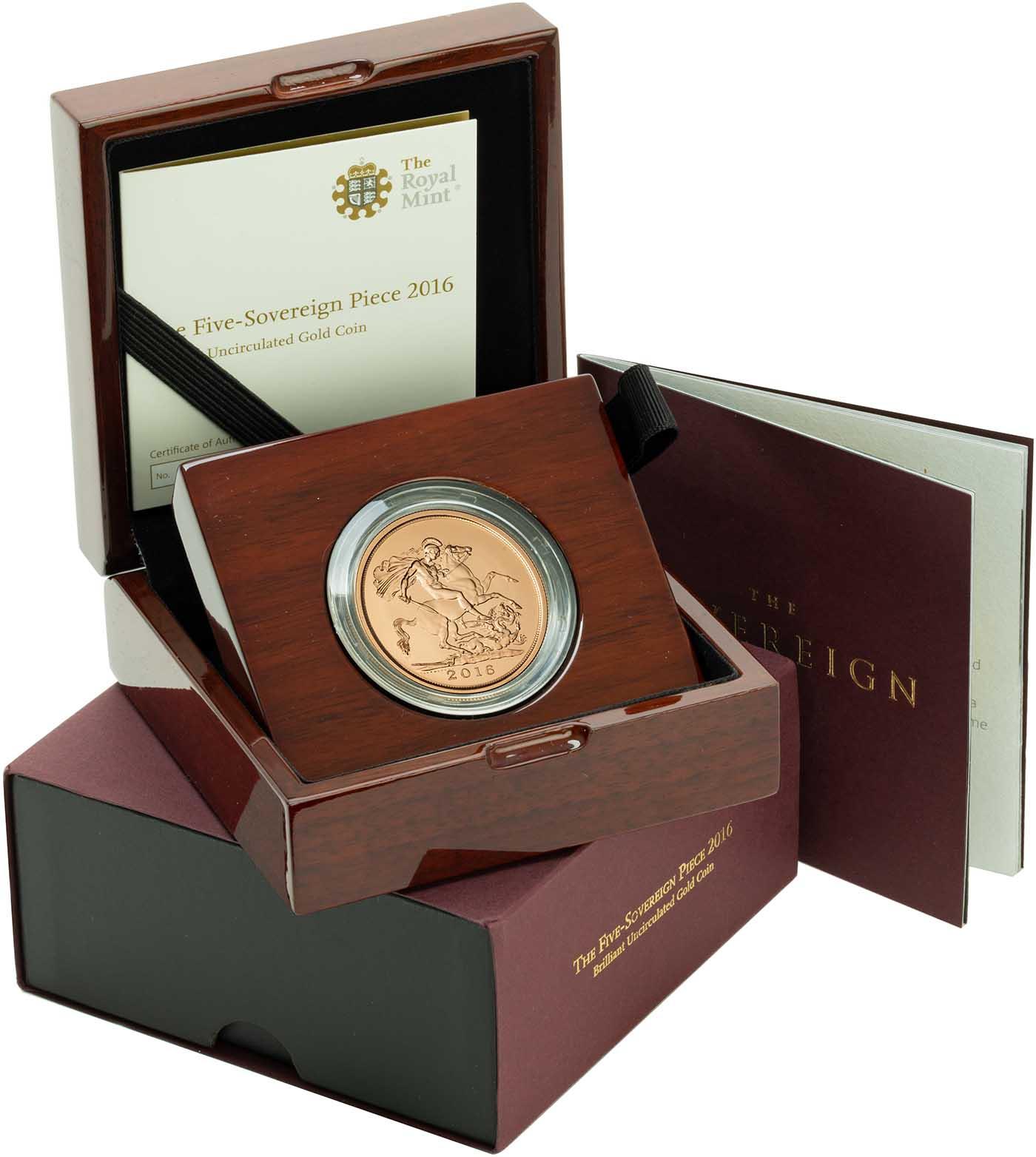 2016 Gold BU Quintuple Sovereign £5 St George | Chards