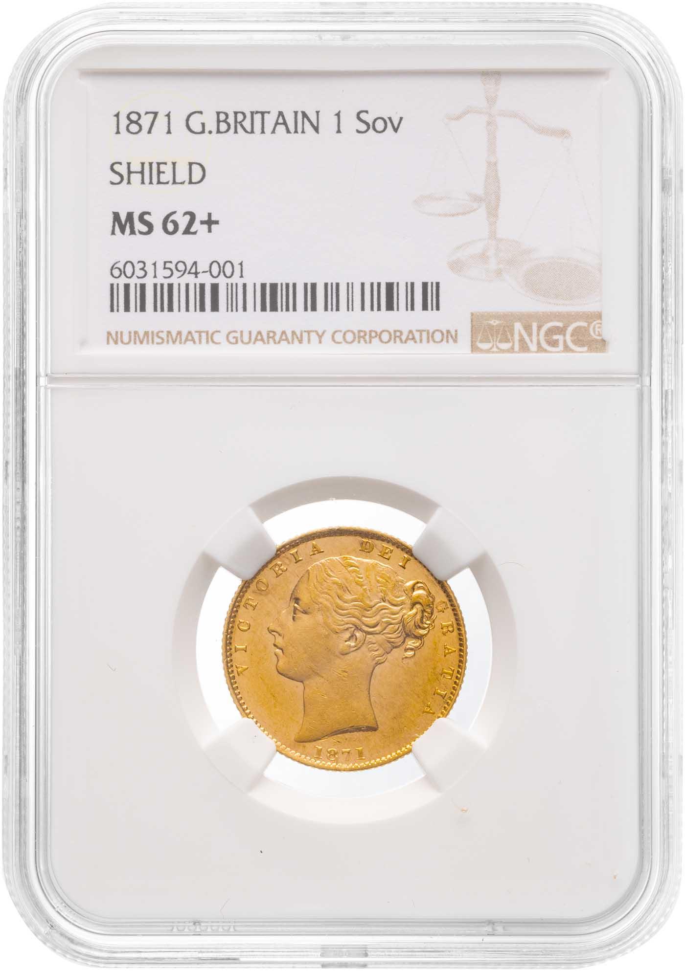 1871 Gold Sovereign Victoria Young Head NGC MS-62+ | Chards
