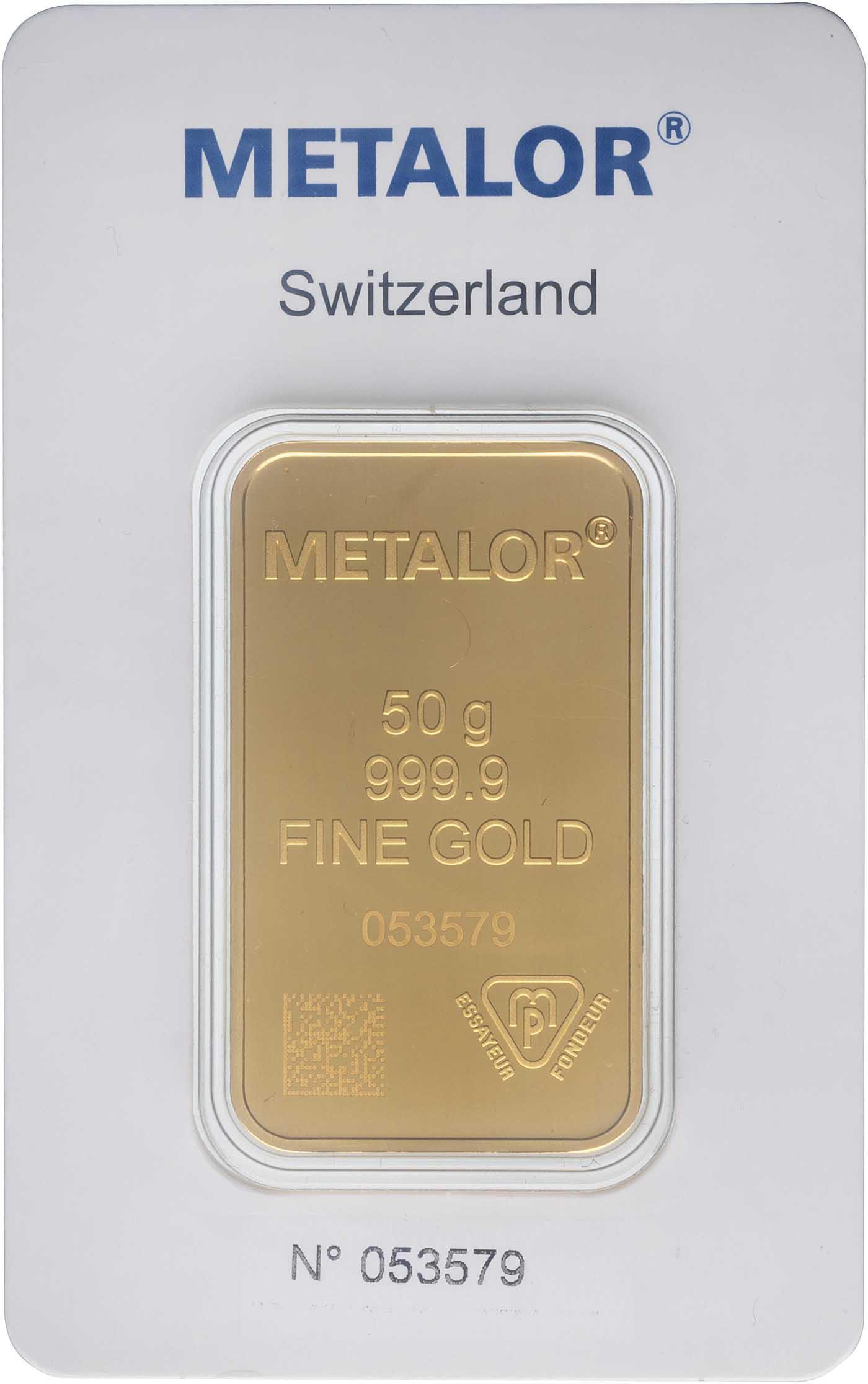 Metalor 50g Minted Gold Bullion Bar | Chards - From £3,673.51