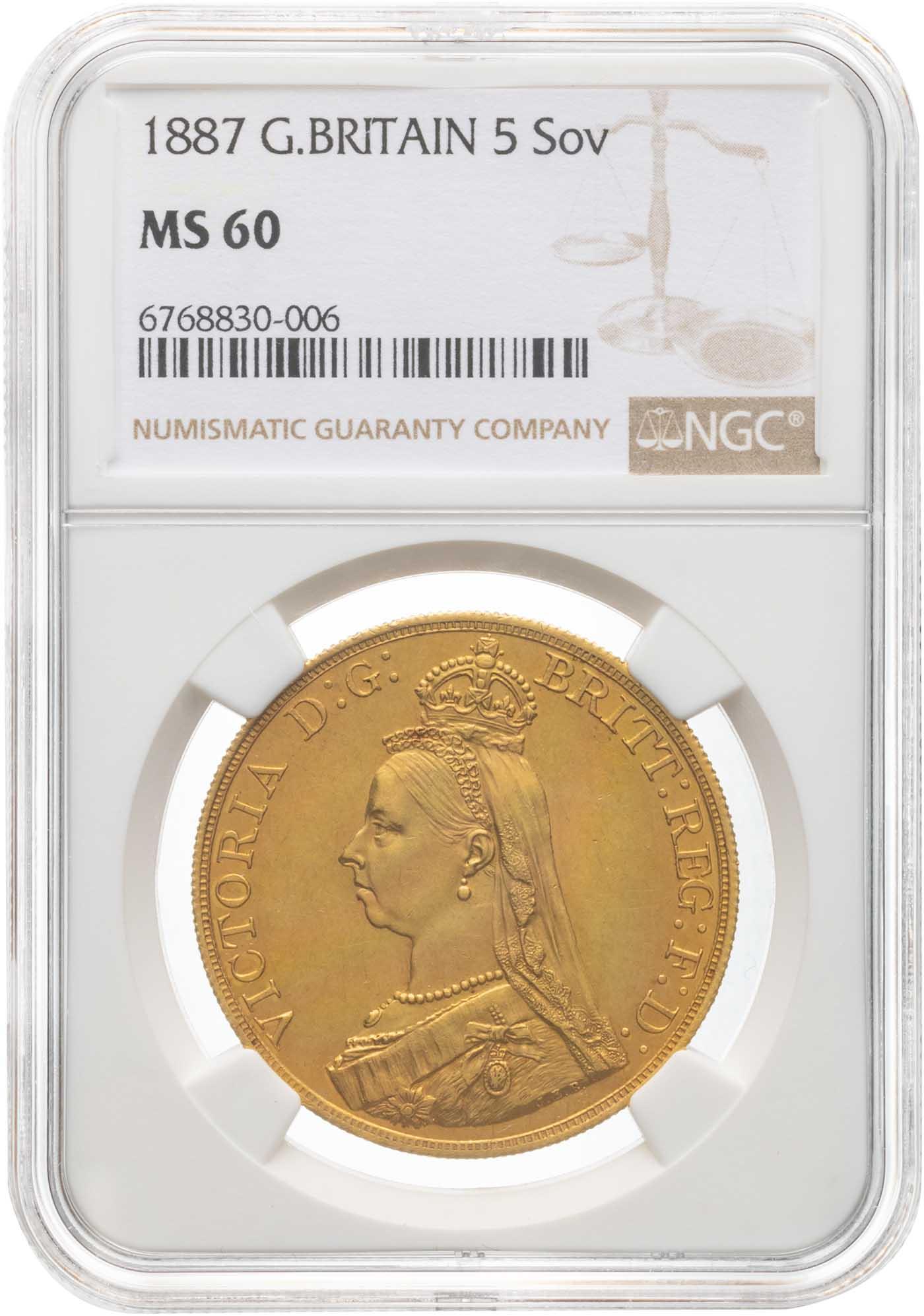 1887 Quintuple Sovereign Queen Victoria NGC MS 60 | Chards