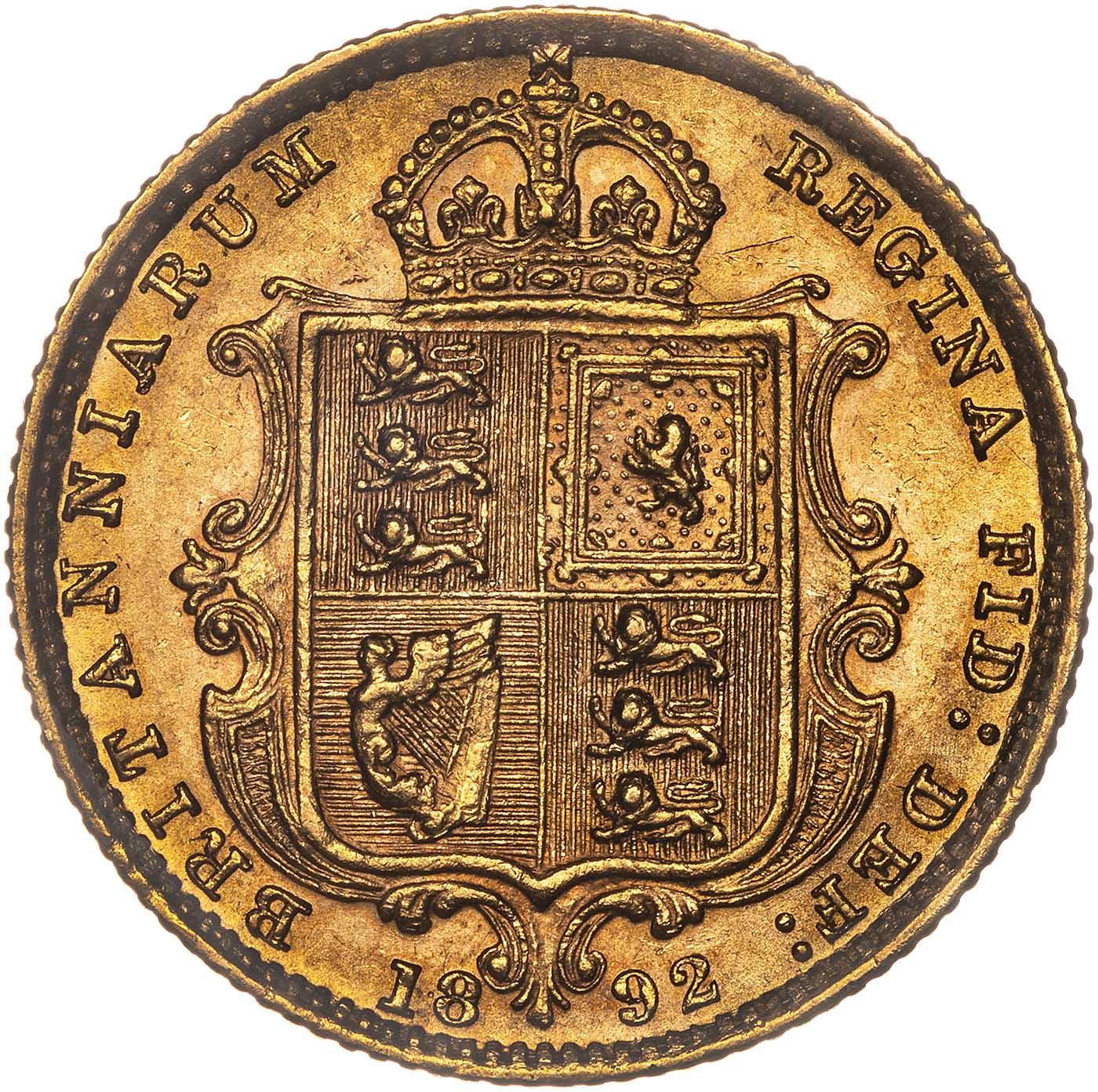 1892 Gold Half Sovereign Victoria Low Shield VF gVF | Chards