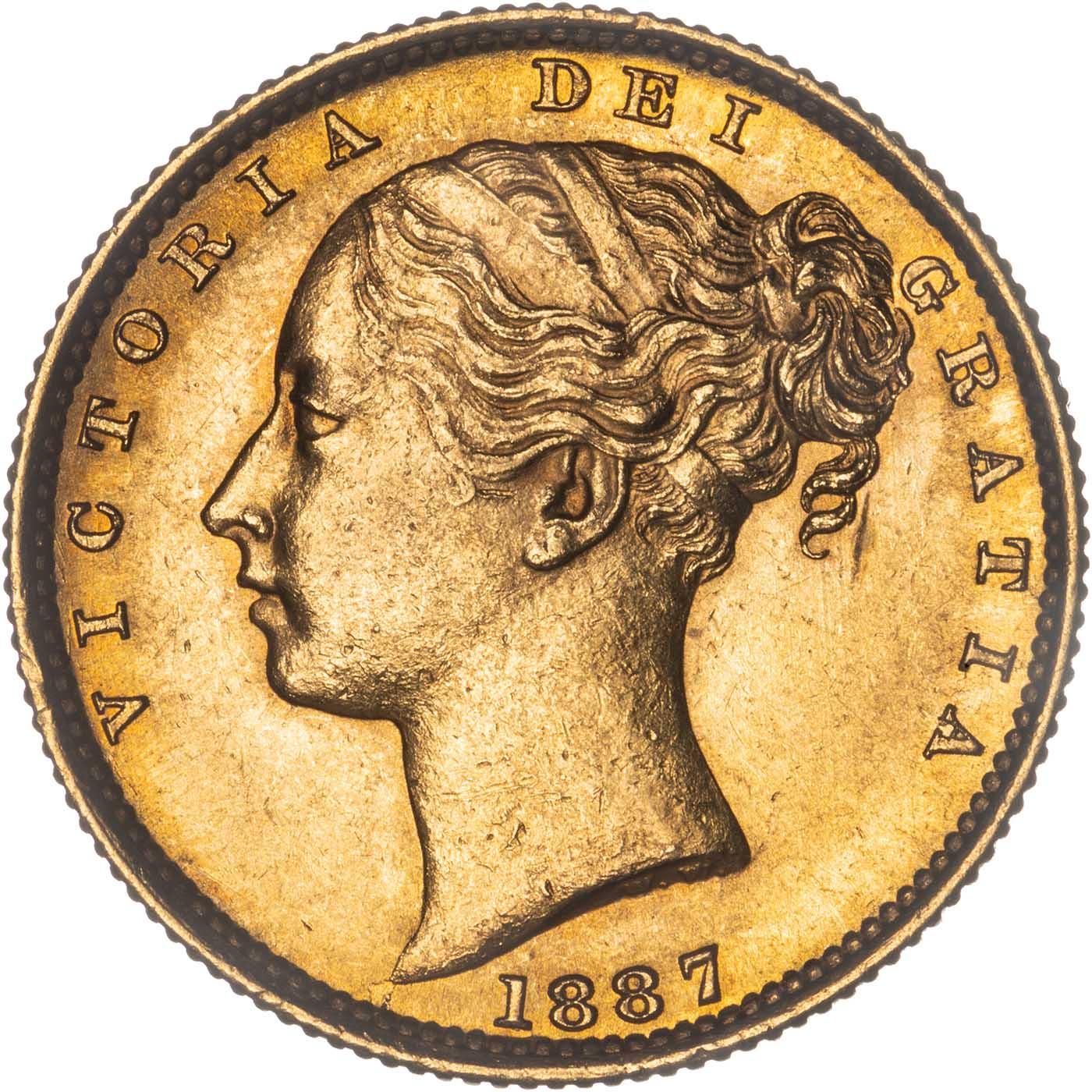 1887 Gold Sovereign Victoria Young Head Shield Sydney|Chards