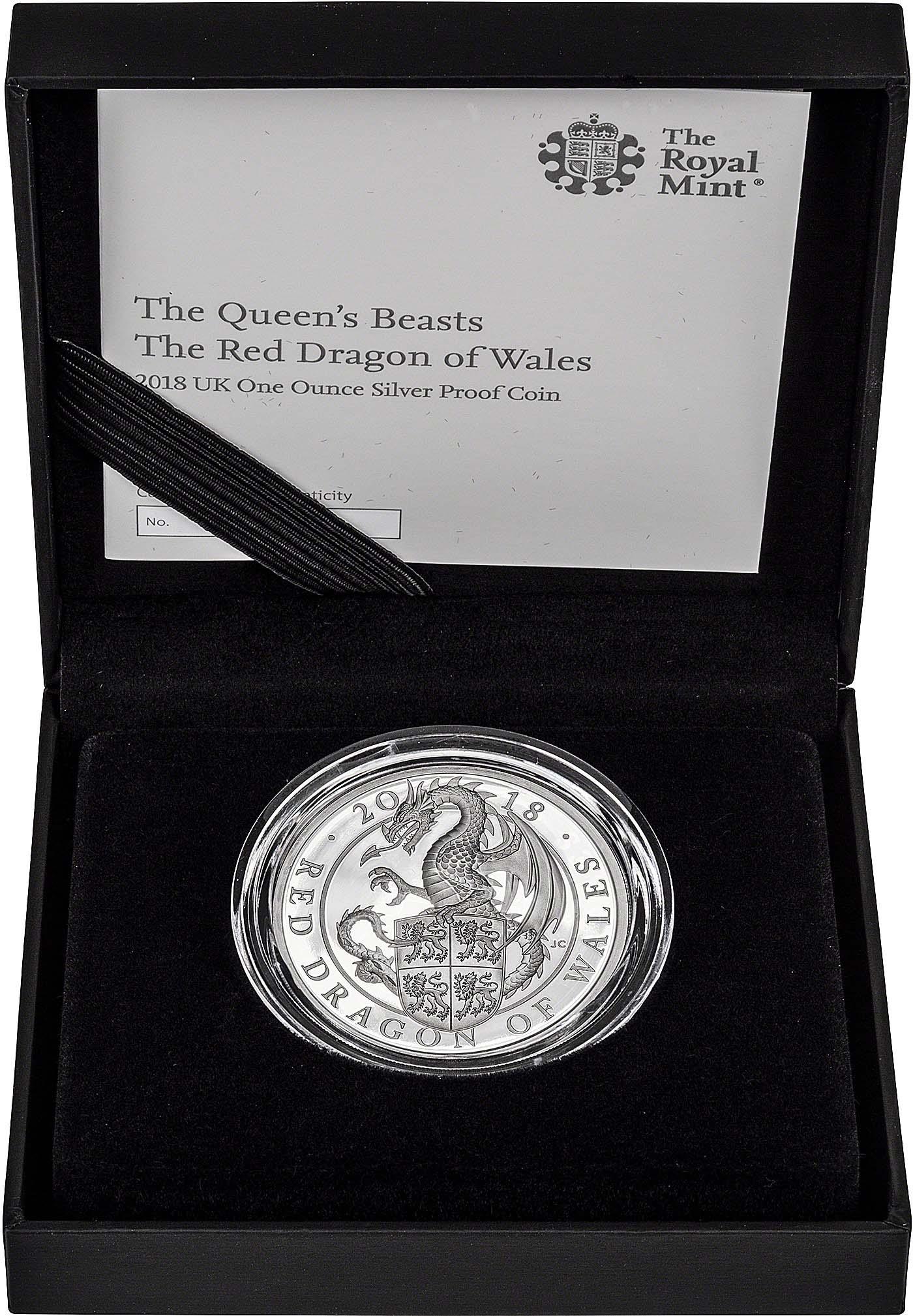 2018 One Ounce Silver Proof Queen's Beasts Red Dragon Coin