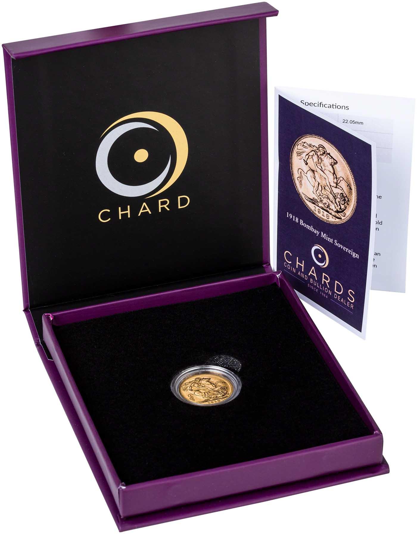 1918 Bombay Gold VF Sovereign in Gift Box | Chards