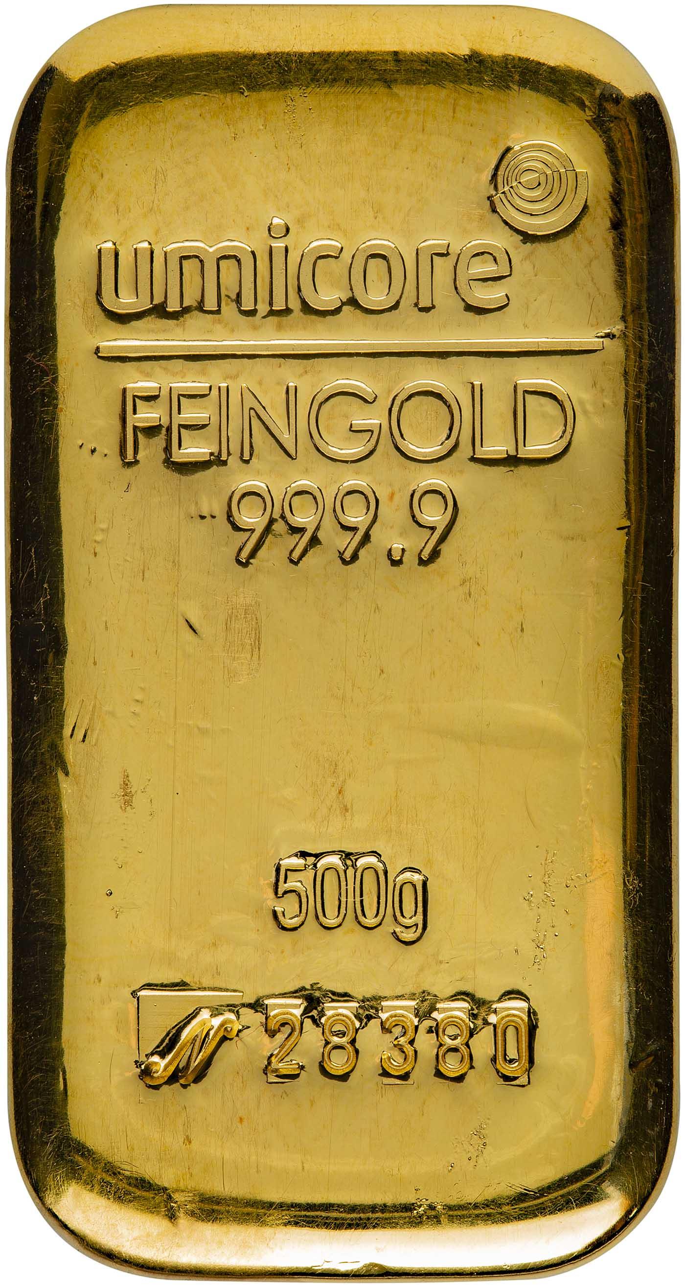 Buy 500g Gold Bullion Bar Umicore Pre-Owned | Chards